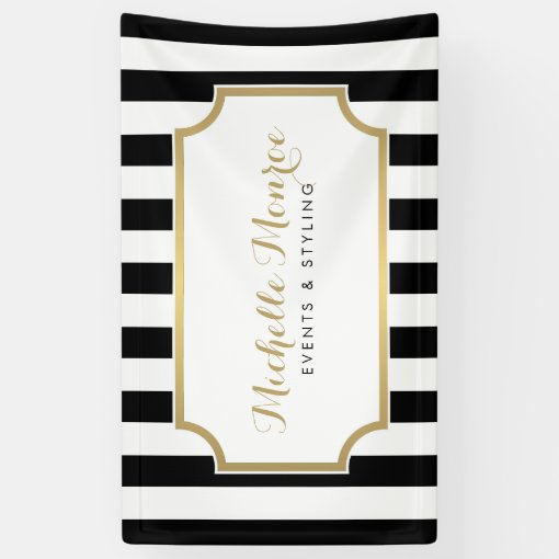 Elegant Luxe Bold Black and White Stripes Banner | Zazzle