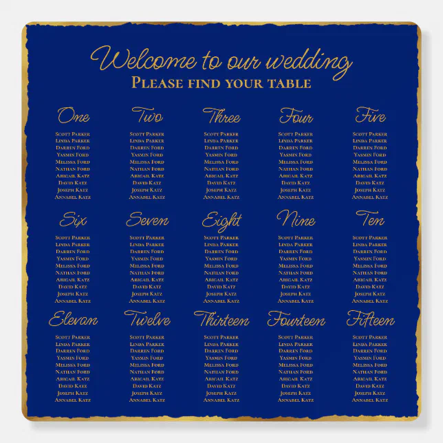 Elegant Luxe Gold Edge Royal Blue Seating Chart Foam Board | Zazzle