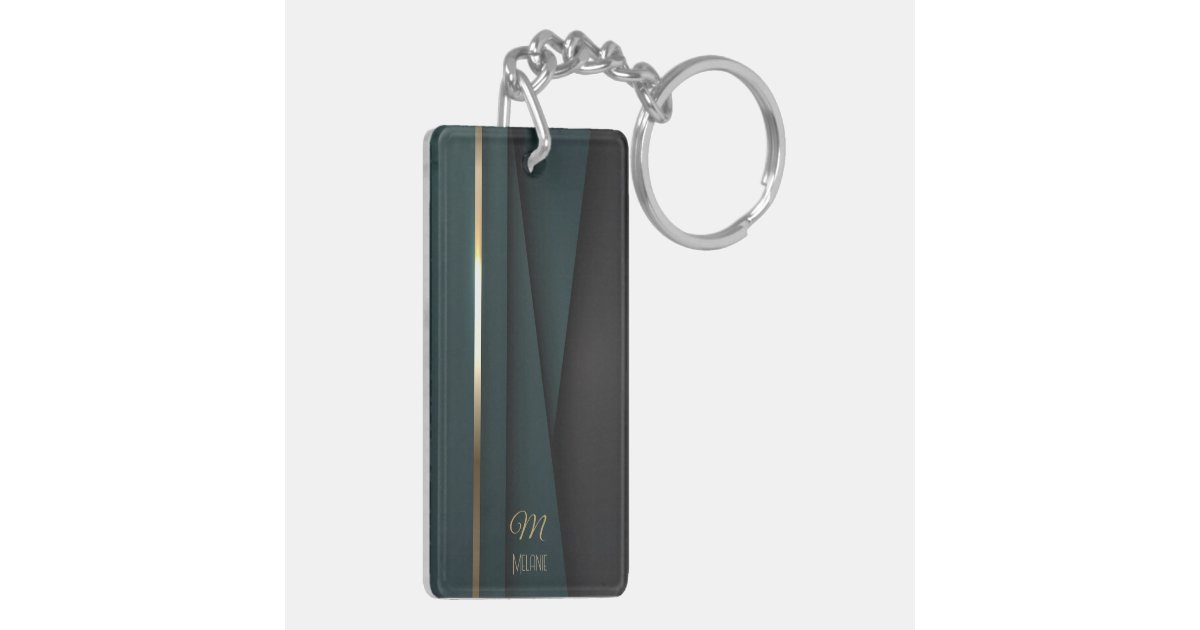 Elegant Luxurious Dark Green Gold Monogram Name Keychain | Zazzle