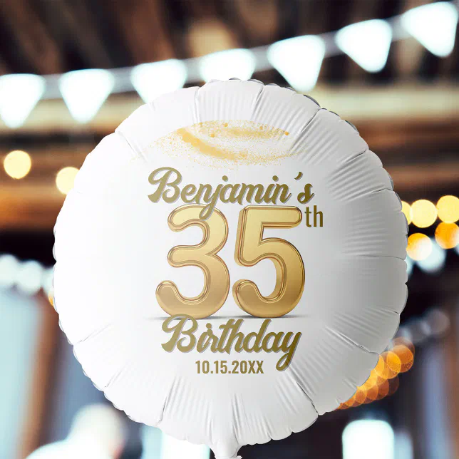 Elegant Luxurious Gold Confetti 35th Birthday Balloon | Zazzle