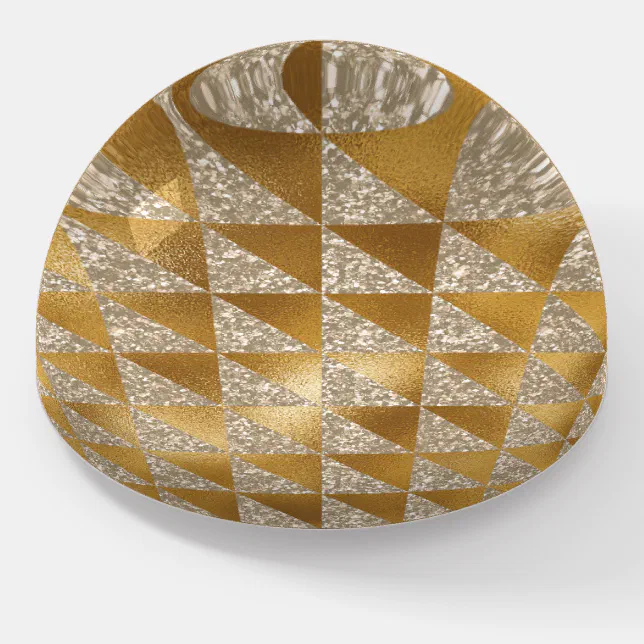 Elegant Luxurious Gold Silver Glitter Geometric Paperweight | Zazzle