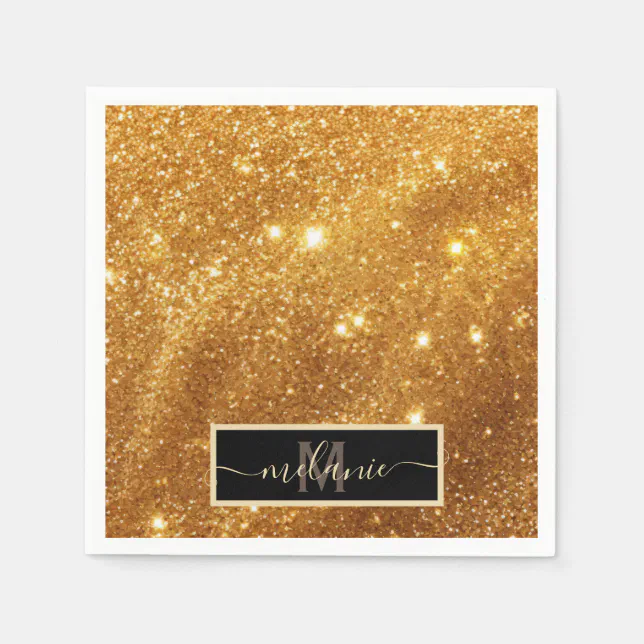 Elegant Luxurious Pure Gold Glitter Monogram Glam Napkins | Zazzle