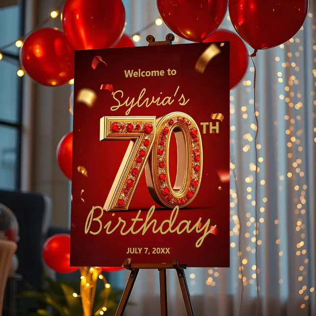 Elegant Luxurious Red and Gold 70th Birthday Foam Board | Zazzle