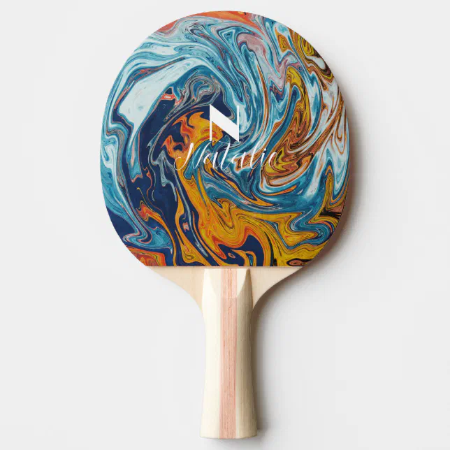 Elegant Luxury Blue Gold Monogram Ping Pong Paddle | Zazzle
