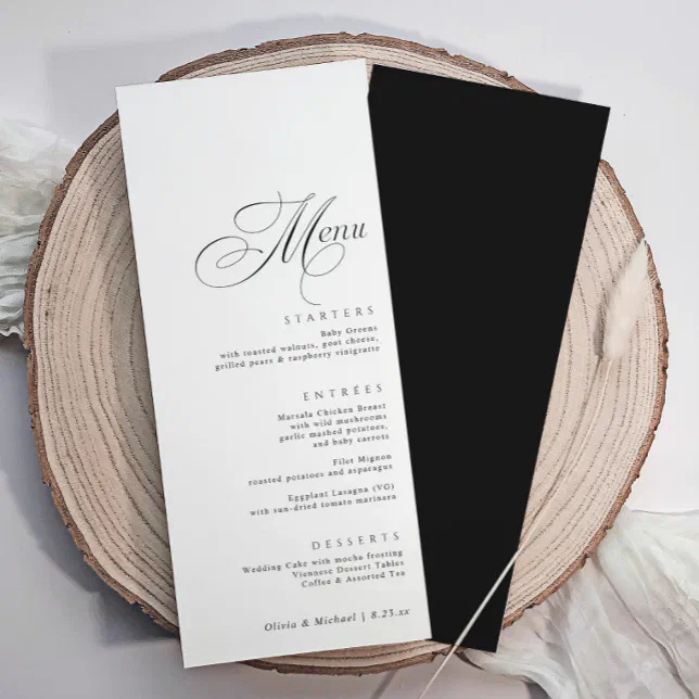 Elegant Luxury Calligraphy Wedding Menu | Zazzle