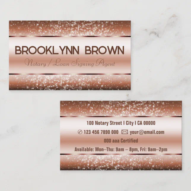 Elegant Luxury Copper Luxe Border Glitter Stars Business Card | Zazzle