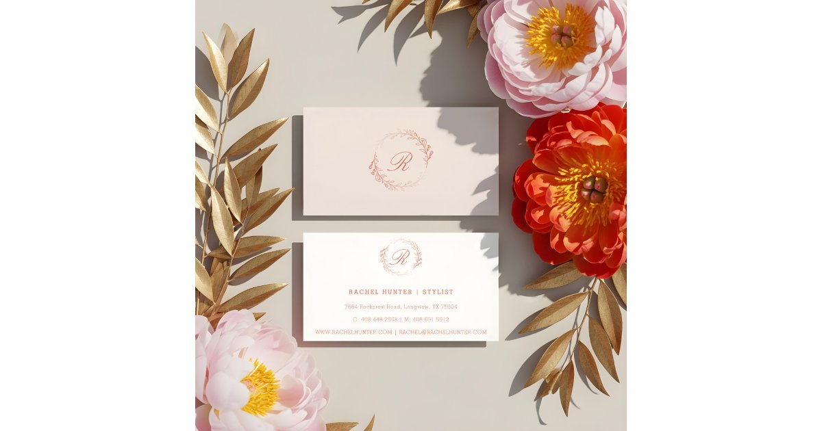 Elegant Luxury Floral Crest Wreath Monogram Business Card | Zazzle