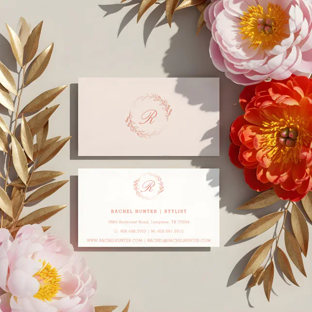 Elegant Luxury Floral Crest Wreath Monogram Business Card | Zazzle