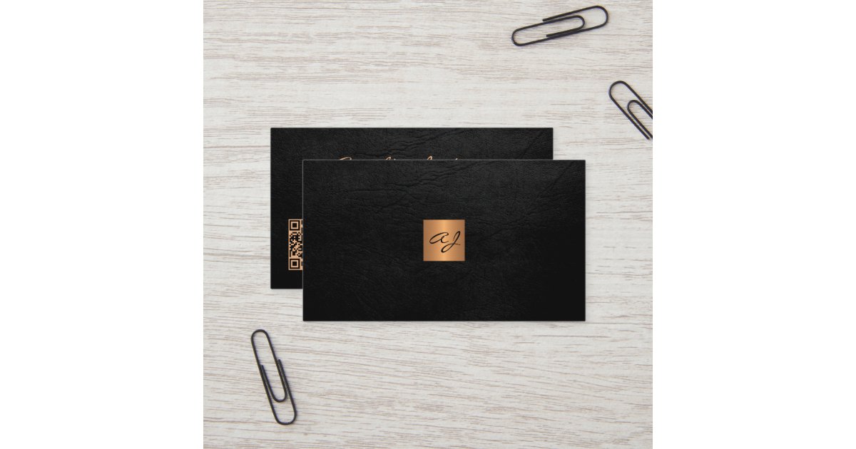 Elegant luxury gold black monogram QR code Business Card | Zazzle