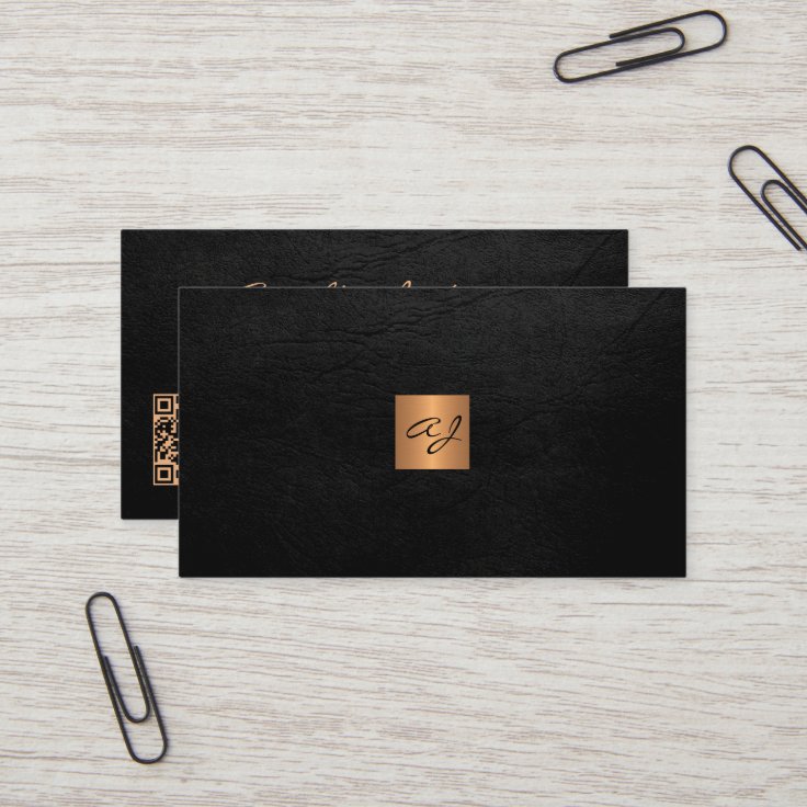 Elegant luxury gold black monogram QR code Business Card | Zazzle