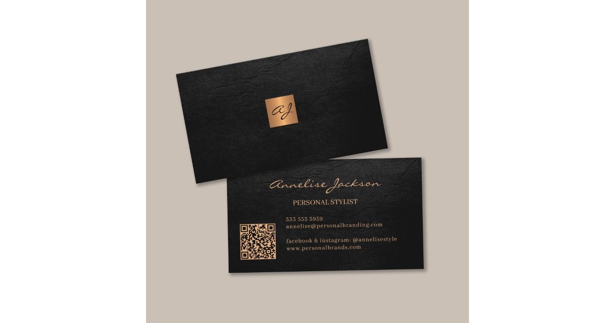 Elegant luxury gold black monogram QR code Business Card | Zazzle