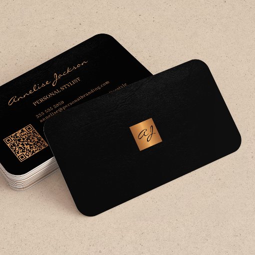 Elegant luxury gold black monogram QR code Business Card | Zazzle