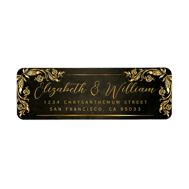 Elegant luxury Gold Floral & Dark Return Address Label | Zazzle