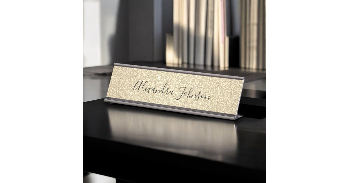 Elegant Luxury Gold Glitter Sparkle Modern Desk Name Plate | Zazzle
