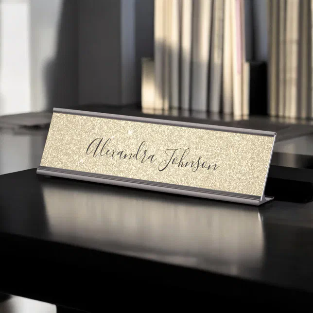 Elegant Luxury Gold Glitter Sparkle Modern Desk Name Plate | Zazzle