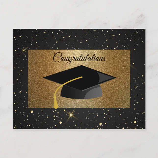 Elegant,Luxury,Gold Glitter,Stylish,Graduation Cap Postcard | Zazzle