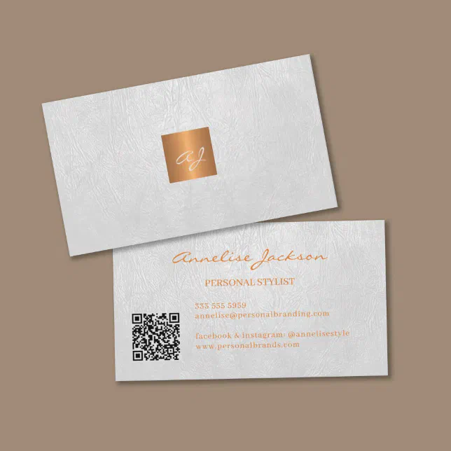 Elegant luxury gold white monogram QR code Business Card | Zazzle