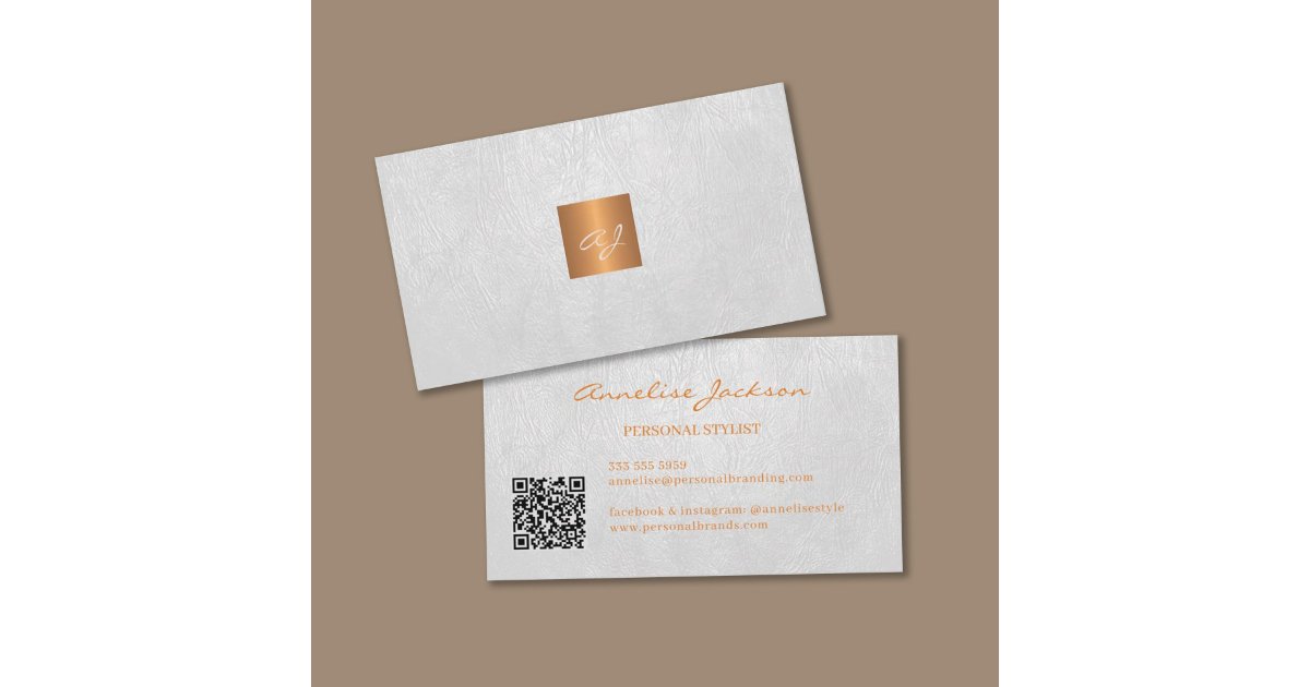 Elegant luxury gold white monogram QR code Business Card | Zazzle
