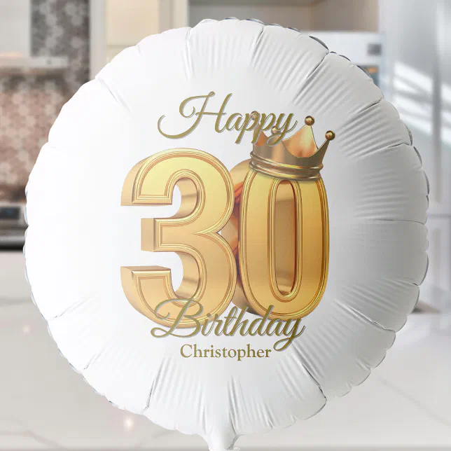 Elegant Luxury Golden Royal Crown 30th Birthday Balloon | Zazzle