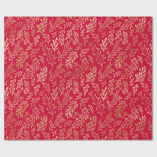 Elegant Luxury Red Gold Leaf Pattern Christmas Wrapping Paper | Zazzle