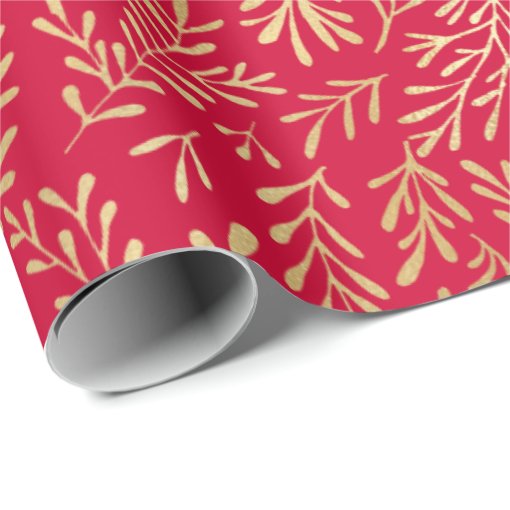 Elegant Luxury Red Gold Leaf Pattern Christmas Wrapping Paper | Zazzle