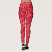 Elegant Luxury Red Gold Leaf Pattern Leggings | Zazzle