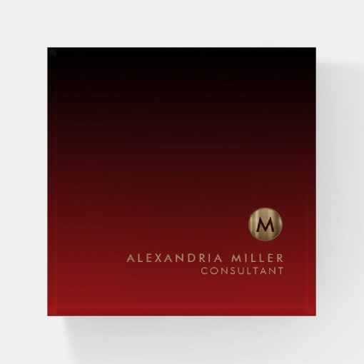 Elegant Luxury Red Gold Monogram Paperweight | Zazzle