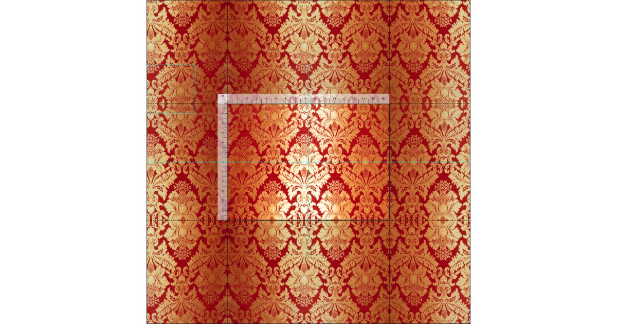 Elegant Luxury Retro Red Gold Damask Pattern Fabric | Zazzle