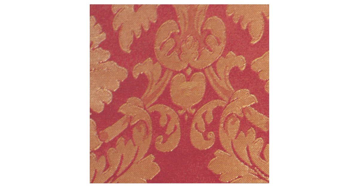 Elegant Luxury Retro Red Gold Damask Pattern Fabric | Zazzle
