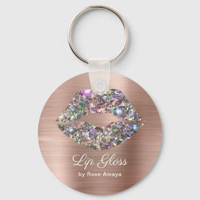 Elegant Luxury Rose Gold And Glitter Lip Gloss Art Keychain | Zazzle