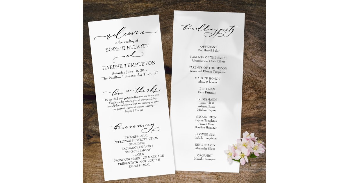 Elegant Luxury Script Font Simple Wedding Program | Zazzle