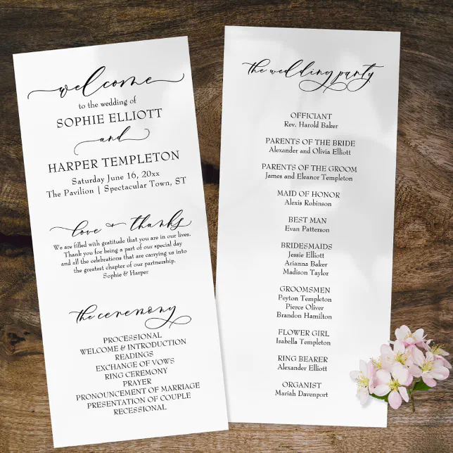 Elegant Luxury Script Font Simple Wedding Program | Zazzle