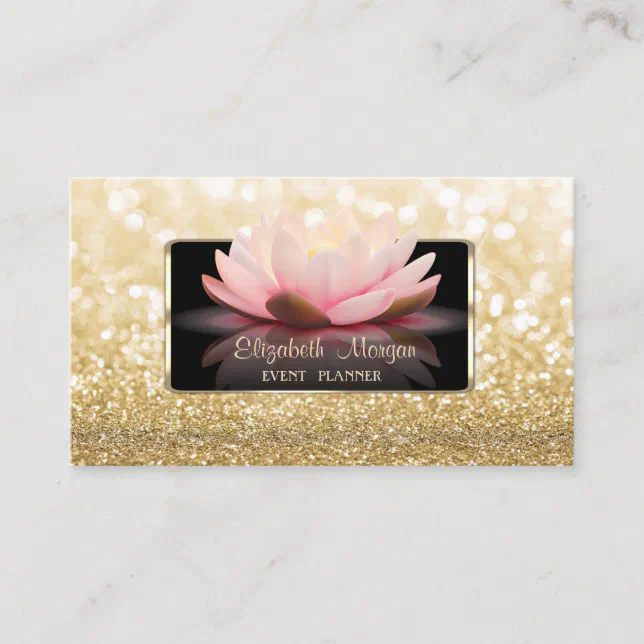 Elegant Luxury Stylish,Modern,Glittery Bokeh Lotus Business Card | Zazzle