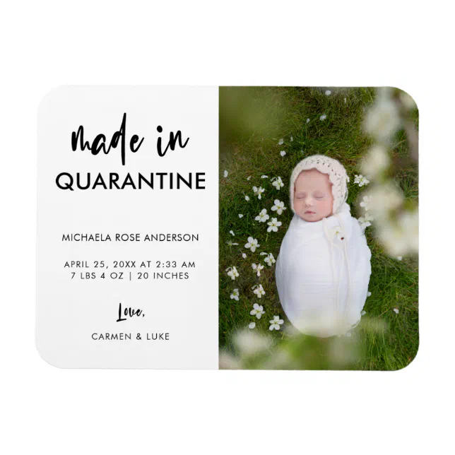 Elegant Made in Quarantine Vertical Newborn Baby Magnet | Zazzle