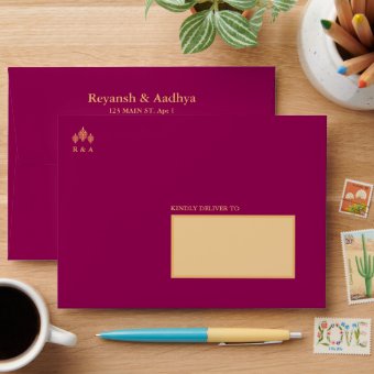 Elegant Magenta Gold Hindu Mandala Indian Wedding Envelope | Zazzle