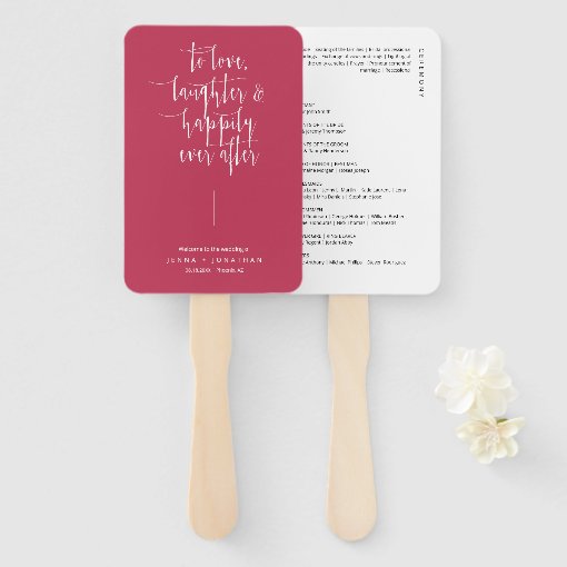 Elegant Magenta Minimalist Script Wedding Program Hand Fan | Zazzle