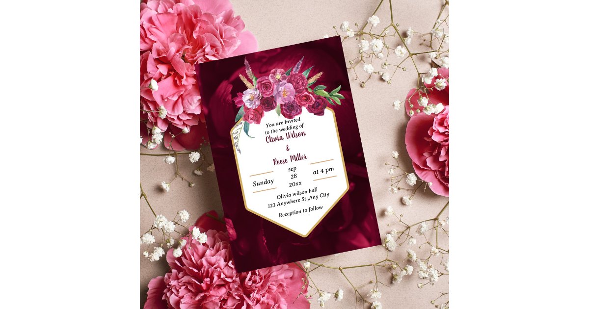 elegant magenta pink floral wedding invitation | Zazzle