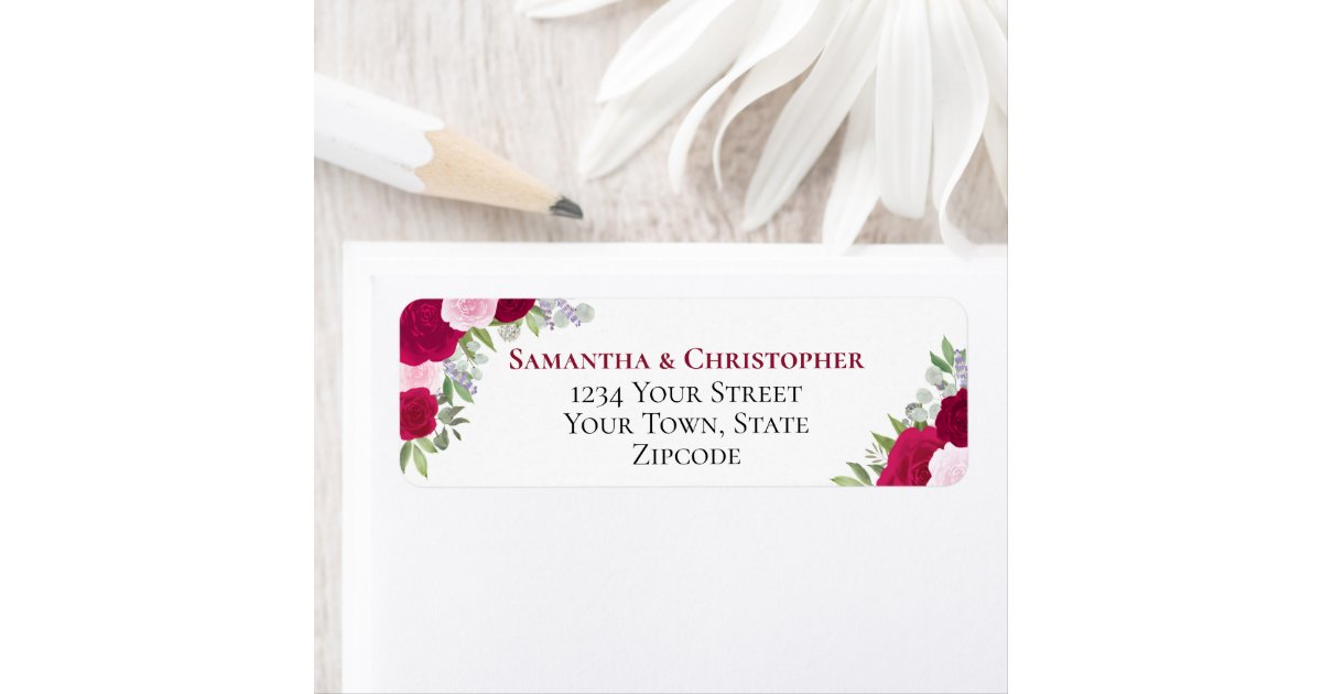 Elegant Magenta Pink Floral Wedding Return Address Label | Zazzle