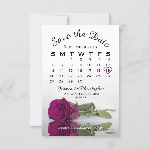 Elegant Magenta Purple Rose Wedding Calendar Save The Date | Zazzle