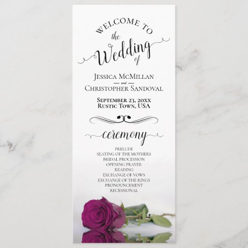 Elegant Magenta Rose Simple Romantic Wedding Program | Zazzle