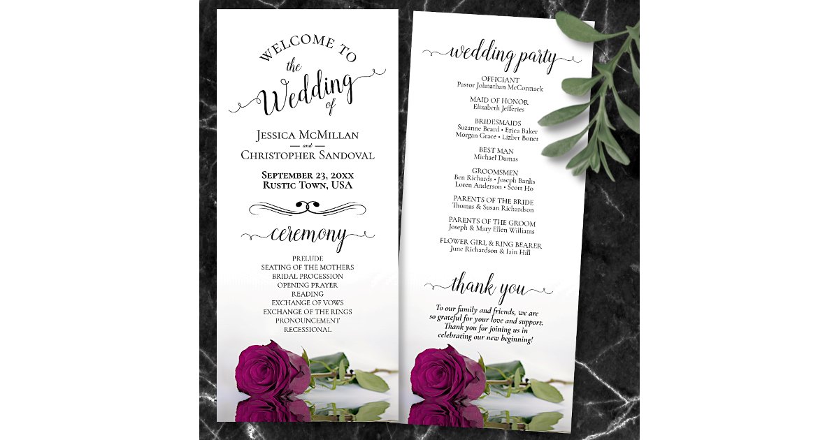 Elegant Magenta Rose Simple Romantic Wedding Program | Zazzle