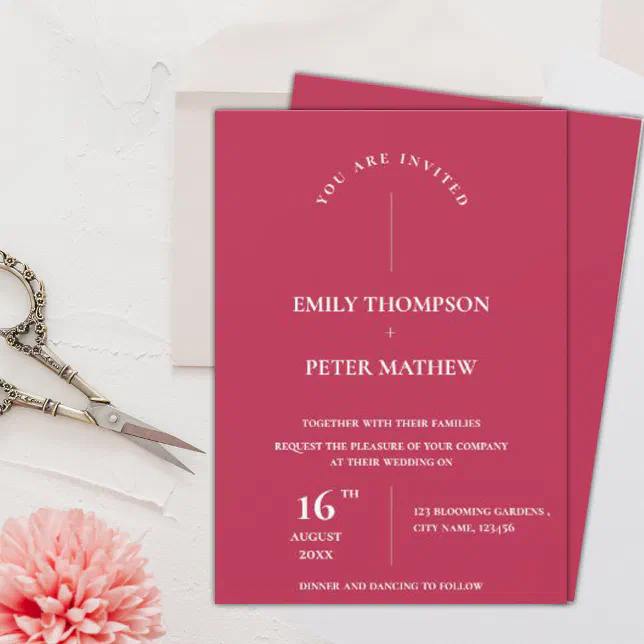 Elegant Magenta Typography Minimalist Wedding Invitation | Zazzle