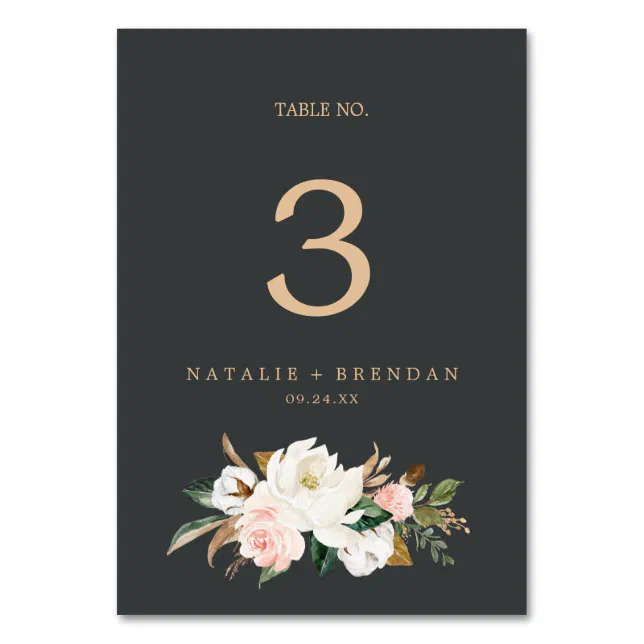 Elegant Magnolia | Black and White Table Number | Zazzle