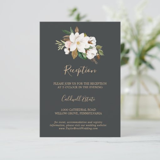 Elegant Magnolia | Black Reception Insert Card | Zazzle