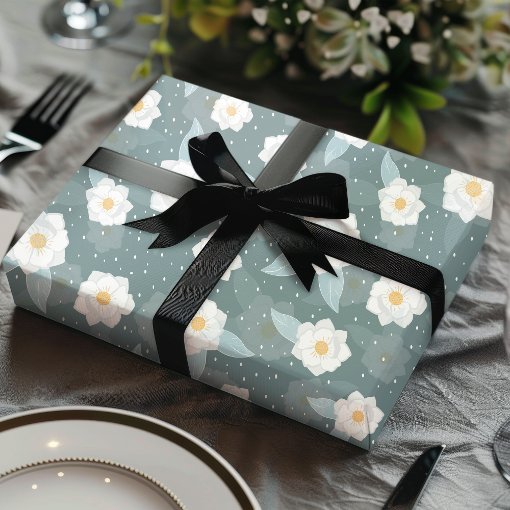 Elegant Magnolia Floral White Polka Dot Wrapping Paper | Zazzle