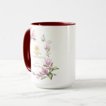 Elegant Magnolia Flowers Gold First Holy Communion Mug | Zazzle