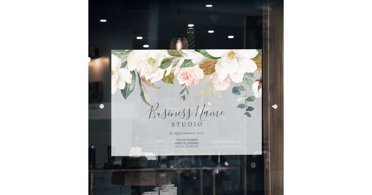 Elegant Magnolia | Gray Business Window Cling | Zazzle