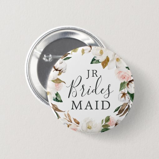 Elegant Magnolia Jr. Bridesmaid Bridal Shower Button | Zazzle
