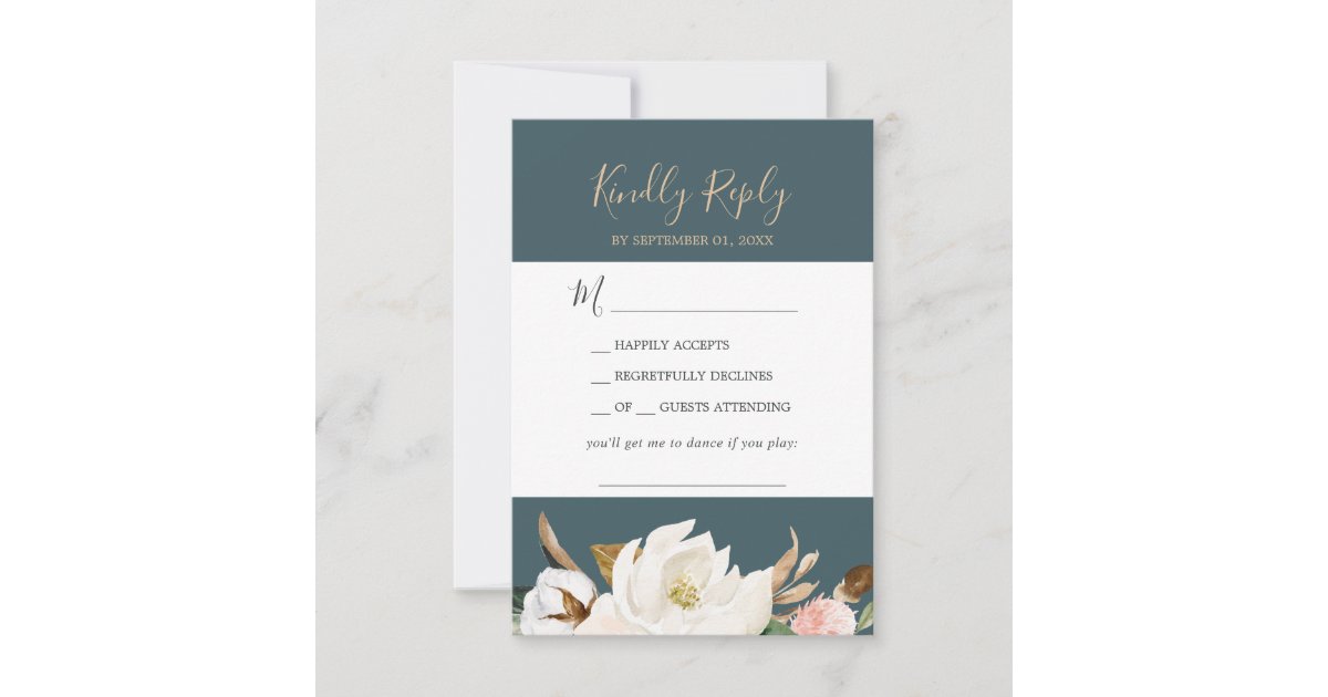 Elegant Magnolia | Teal Song Request RSVP Card | Zazzle.com