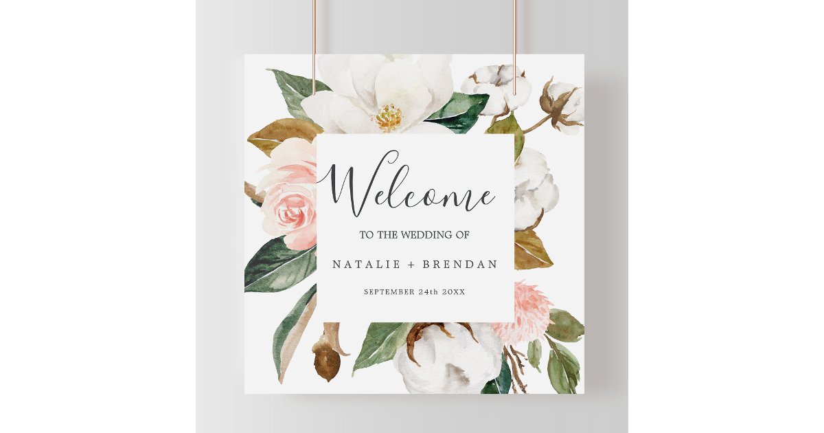 Elegant Magnolia | White and Blush Welcome Wedding Poster | Zazzle